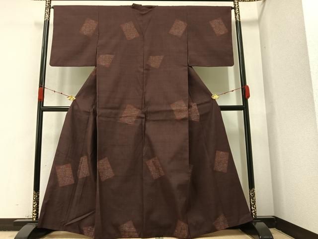 平和屋着物▽本場結城紬 重要無形文化財 単衣 80亀甲 幾何学