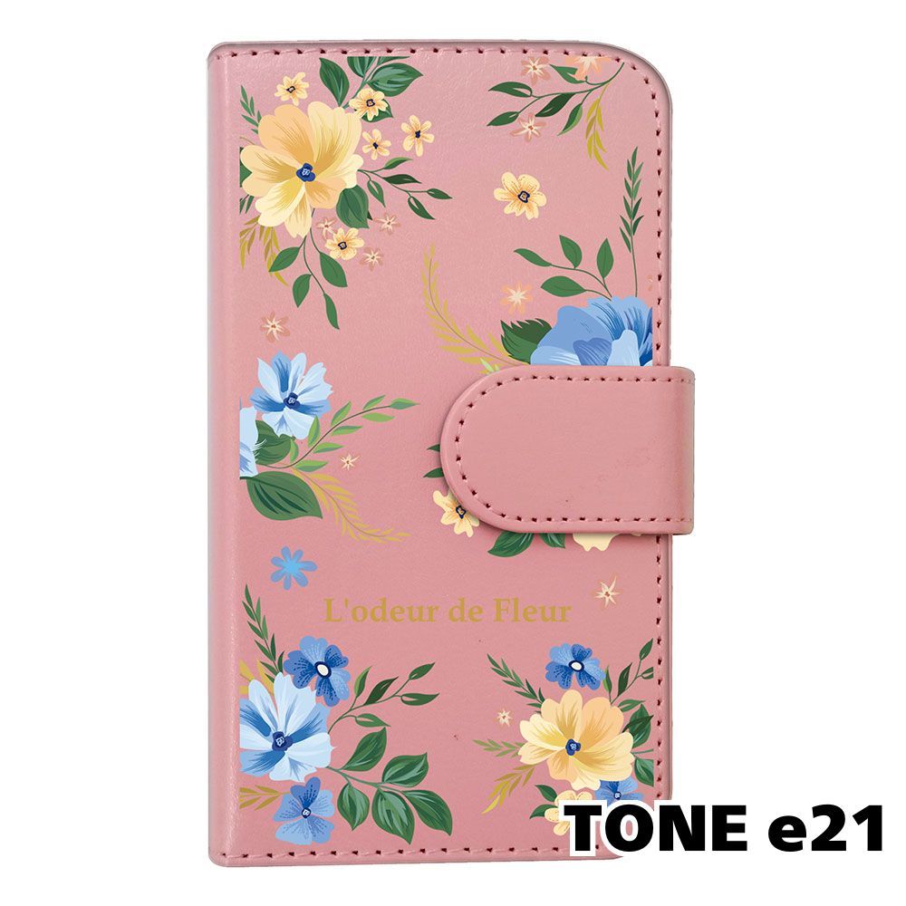 【新品未使用】 TONE e21 トーンe21 手帳型スマホ ケース 花柄 (手帳ピンク×ワイルドフラワーブルー柄) ボタニカル フラワー おしゃれ カード収納 PUレザー flip2 ...