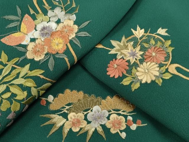 平和屋着物○豪華色留袖 刺繍 流水風景草花文 金彩 正絹 逸品 CAAX0954vf