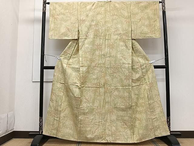 平和屋着物▽上質な紬 単衣 幾何学文 正絹 逸品 CAAW1354xi