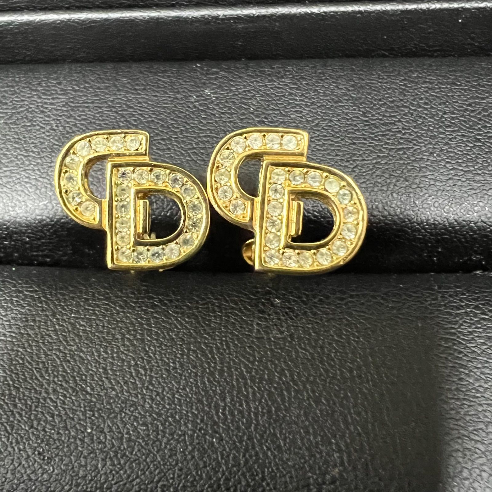 【極美品】M-a28 クリスチャンディオール Christian Dior ロゴ ラインストーン イヤリング CD イヤリング ゴールド ...