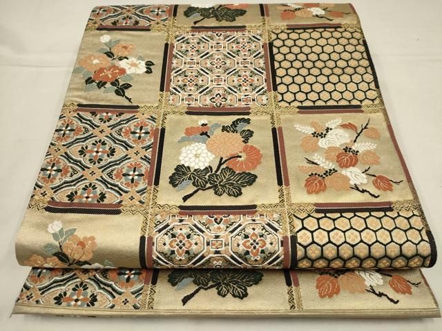 平和屋着物○六通柄袋帯 織全九蔵文様 象 駱駝 金糸 正絹