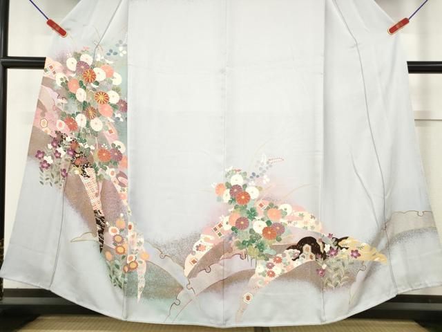 平和屋着物□訪問着 刺繍 芝草花文 暈し染め 金彩 正絹 逸品