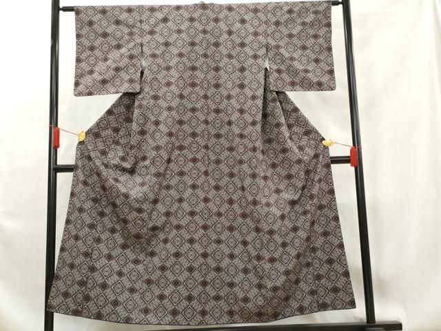 平和屋着物○久留米絣 単衣 幾何学花文 黒地 綿 逸品 AAAV7445zg