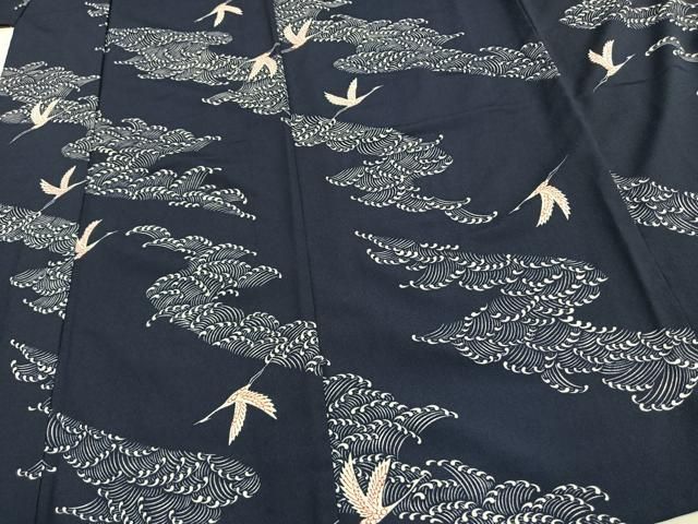 平和屋着物▽小紋 単衣 飛鶴立波文 洗える着物 AAAW7821fy