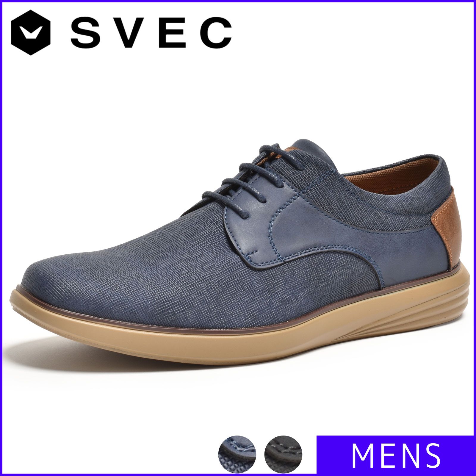 【新品】 カジュアルシューズ 幅広 メンズ ネイビー 紺 青 25 25.5 26 26.5 27 27.5 SVEC シュベック オックスフォードシューズ レースアップシューズ 紐靴 軽い ...