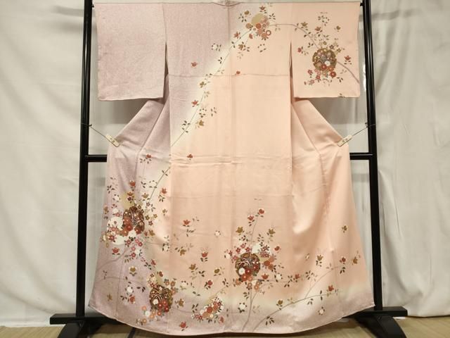 平和屋着物○訪問着 友禅 枝花文 金彩 鬼しぼ縮緬 正絹 逸品