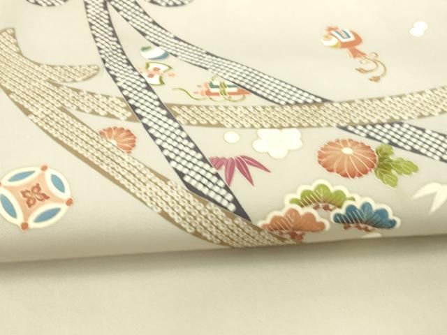 平和屋着物●塩瀬　九寸名古屋帯　作家物　宝尽くし鹿の子花文　金糸　正絹　逸品　DAAW4464cm 平和屋着物○塩瀬 九寸名古屋帯 作家物 宝尽くし鹿の子花文 金糸 正絹