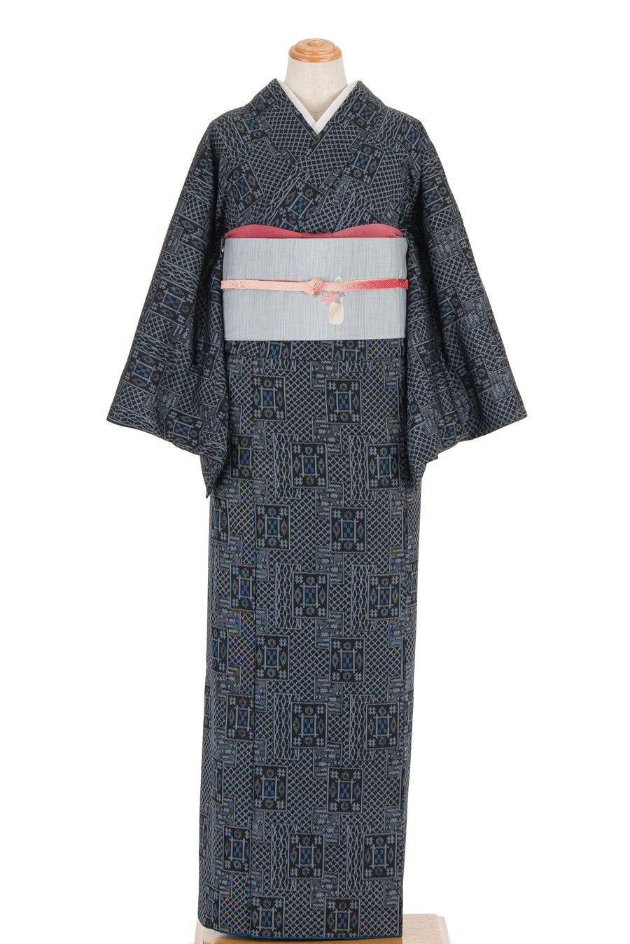 平和屋着物○上質な紬 格子 正絹 逸品 AAAU0140np 平和屋着物○上質