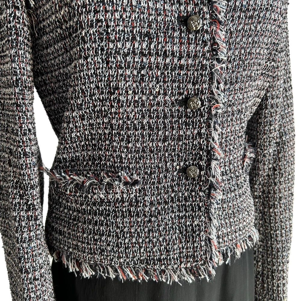 美品】CHANEL シャネル ツイードジャケット ブラック系 36 04P 美品】CHANEL シャネル ツイードジャケット ブラック系 36 04P