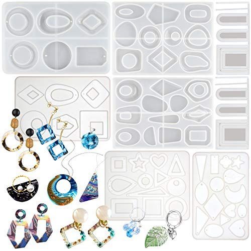 FUNSHOWCASE uvレジン型 イアリング ピアス シリコンモールド 菱楕円不規則四角スクエアしずく丸星ハート幾何 ジュエリーモールド アクセサリ エポキシ樹脂 5個セット - ☆ ...