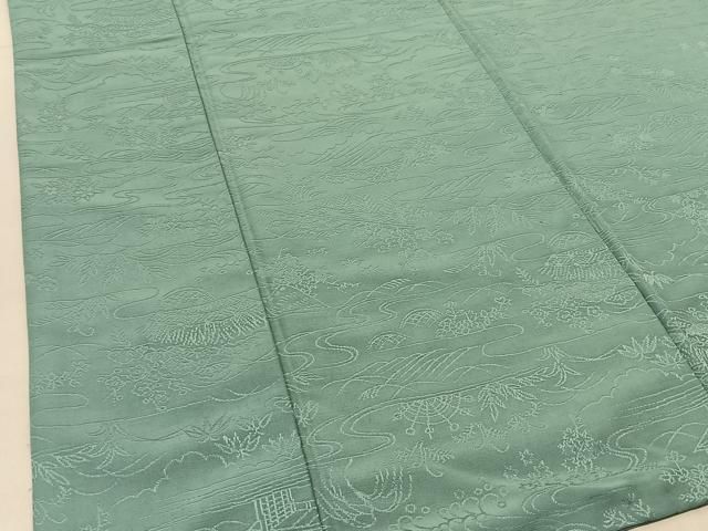 平和屋着物□上質な色無地 流水風景地紋 瓶覗色 正絹 逸品