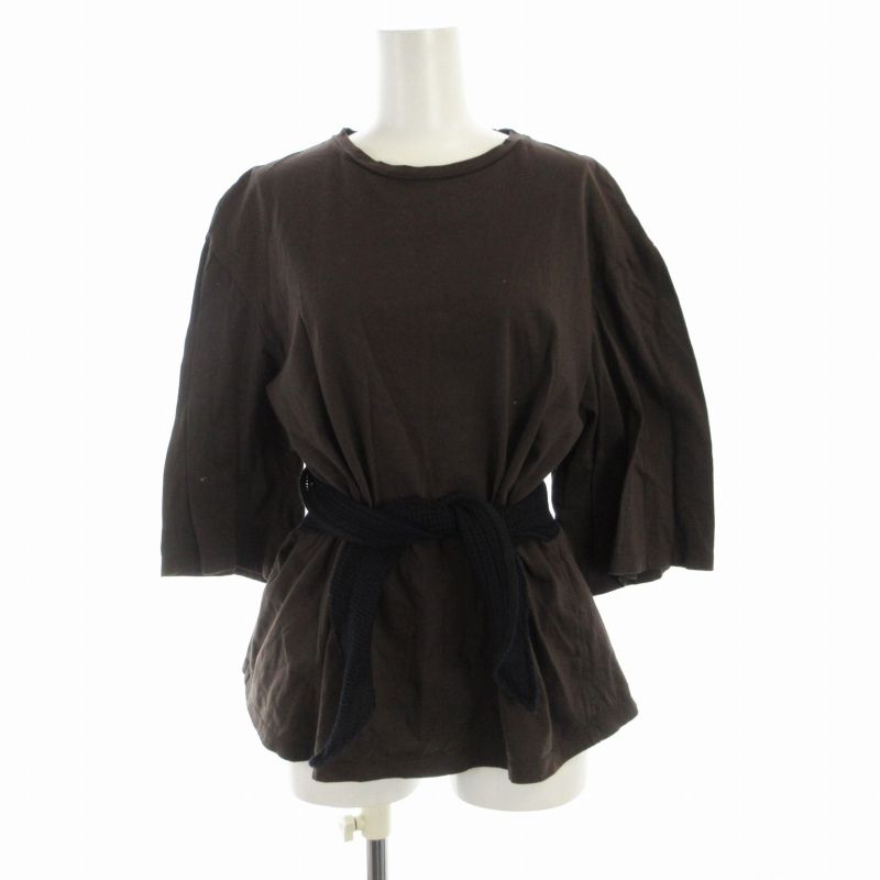 アキラナカ AKIRA NAKA カットソー リボン 五分袖 2 茶 ブラウン 黒 ブラック AP2073-BR /RO - メルカリ