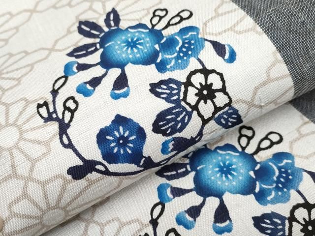 平和屋本店■最高級　城間栄順　本場琉球紅型　九寸名古屋帯　紬地　藍型　花丸文　逸品　CYAA2064s5 平和屋本店□最高級 城間栄順 本場琉球紅型 九寸名古屋帯 紬地 藍型 花