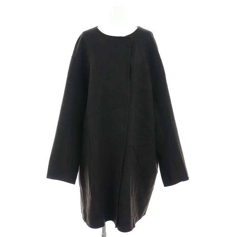 アイシービー iCB 23AW ウールリバーノーカラーコート アウター ロング カシミヤ混 大きいサイズ 48 黒 ブラック /DO OS - メルカリ