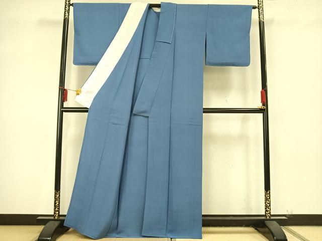 平和屋着物▽上質な色無地 単衣 紺鼠色 正絹 逸品 未