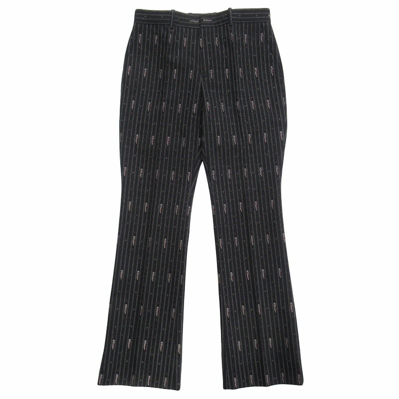 極美品 2018年 グッチ GUCCI ロゴ ストライプ スラックス パンツ トラウザー 523593 セミフレア 総柄 44 黒 ブラック ...