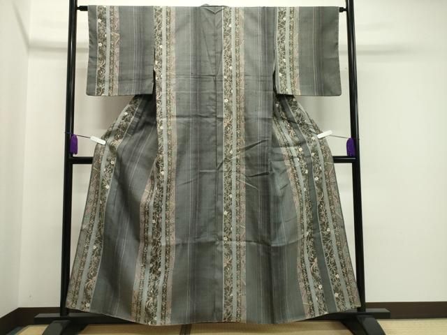 平和屋着物▽上質なお召　単衣　間道　正絹　逸品　DAAV9645sf 平和屋着物▽上質なお召 単衣 間道 正絹 逸品 DAAV9645sf