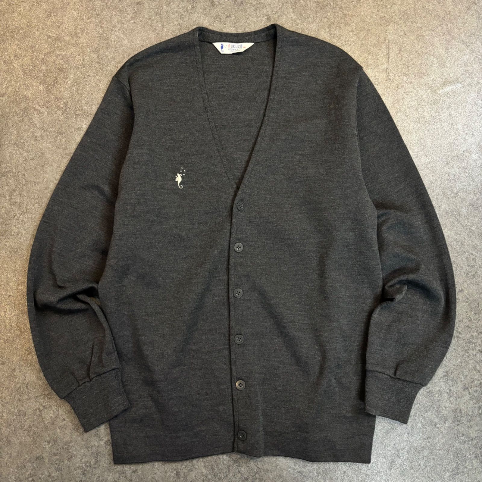 MOTOMACHI FUKUZO 100% Wool Logo Embroidery Cardigan Gray フクゾー ウール カーディガン ニット グレー 刺繍 Vネック - メルカリ