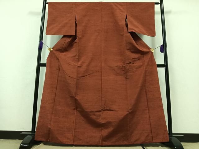 平和屋着物□上質な紬 小豆色 胴抜き仕立て 正絹 逸品 AABA5840jh