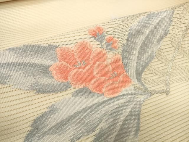 平和屋着物▽夏物 西陣 名古屋帯 帯反物 花籠文 銀糸 証紙付き