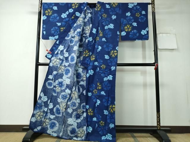 平和屋着物∴夏物 浴衣 朝顔 黒地 綿 逸品 未使用 CAAW0960ng