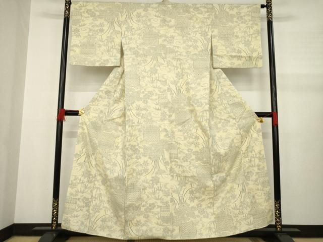 平和屋着物○本場結城紬 重要無形文化財 100亀甲 短冊文 証紙付き