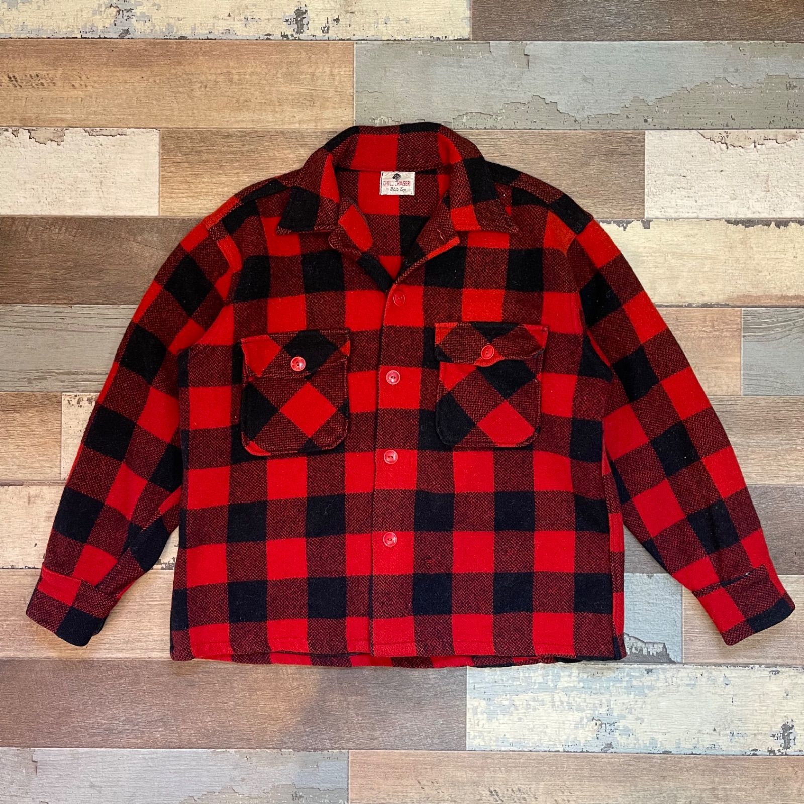 60s chill chaser vintage wool shirt jacket バッファローチェック - メルカリ