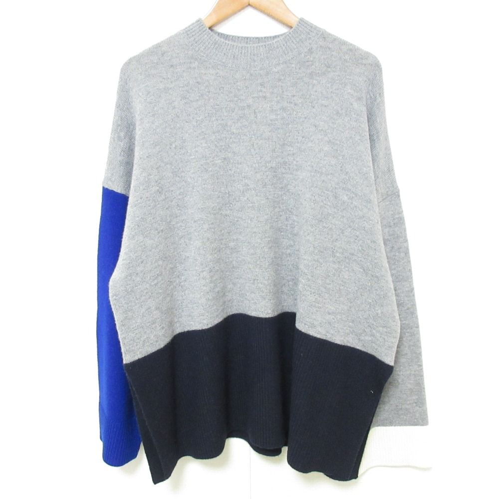 美品 24SS ENFOLD エンフォルド BI‐COLOR BOX-PULLOVER ニットセーター グレー サイズ38 ネイビー×ブルー レディース 古着 中古 USED - メルカリ