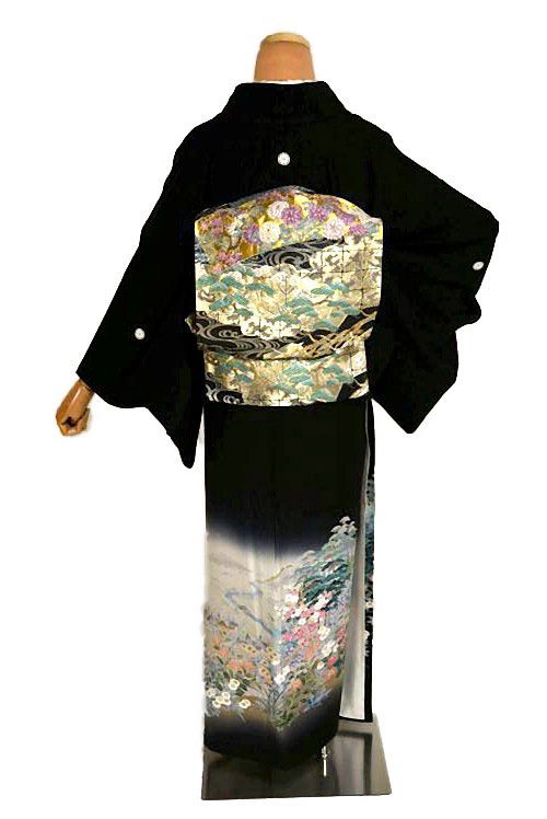 平和屋着物○豪華黒留袖 友禅 作家物 花鳥文 暈し染め 反端付き 正絹
