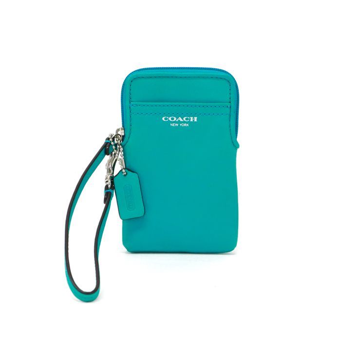 コーチ COACH ポーチ レザー スマホポーチ 携帯ケース 小物入れ パスケース 定期入れ 名刺入れ カードケース リストレット レディース メンズ ターコイズブルー 中古 mbe04016 コーチ COACH ポーチ レザー スマホポーチ 携帯ケース 小物入れ パス
