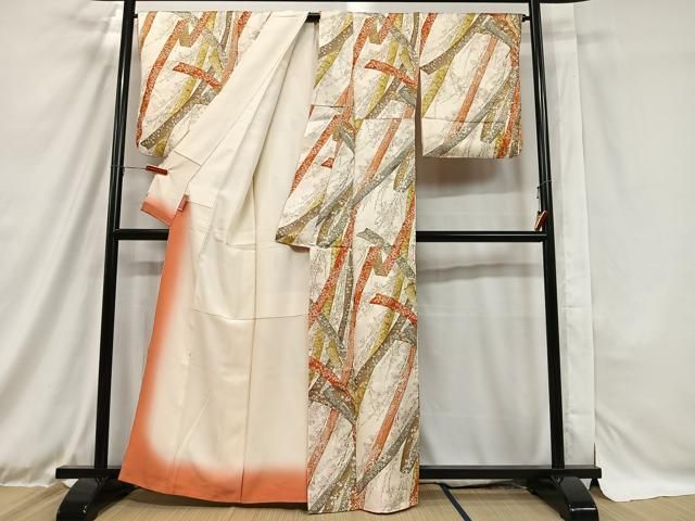 平和屋着物●上質な小紋　紬地　総絞り　横段文　正絹　逸品　未使用　BAAT6641hv 平和屋着物○上質な小紋 紬地 総絞り 横段文 正絹 逸品