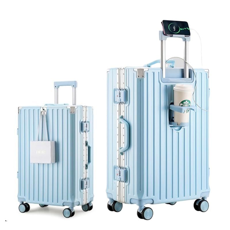 [Yuweijie] スーツケース アルミフレームタイプ キャリーケース 機内持込可 s/m/l/xlサイズ 2泊3日 多機能 バッグかけフック付き キャリーバッグ USB充電口付き カップ ...