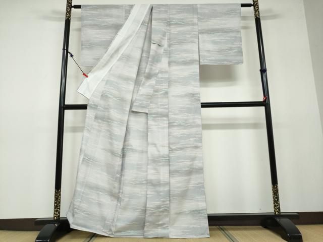 平和屋着物＊夏物 小紋 絽 蔦の葉文 銀彩 洗える着物 DAAV4237ud