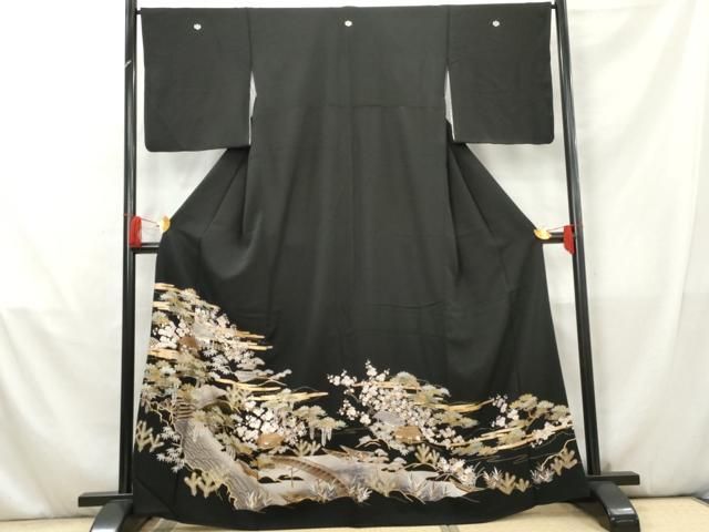 平和屋着物□豪華黒留袖 渡橋風景松竹梅文 金彩 正絹 逸品 AABB8558cs