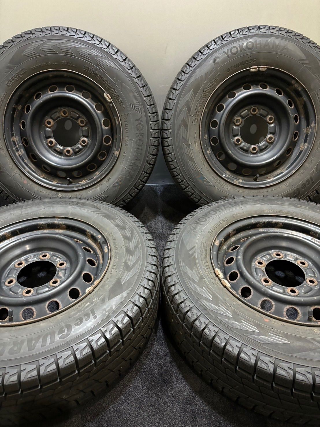 ★195/80R15 107/105L LT YOKOHAMA/ice GUARD G075 21年製 トヨタ ハイエース 200系 純正スチール 15インチ 6J スタッドレス 4本(南5 ...