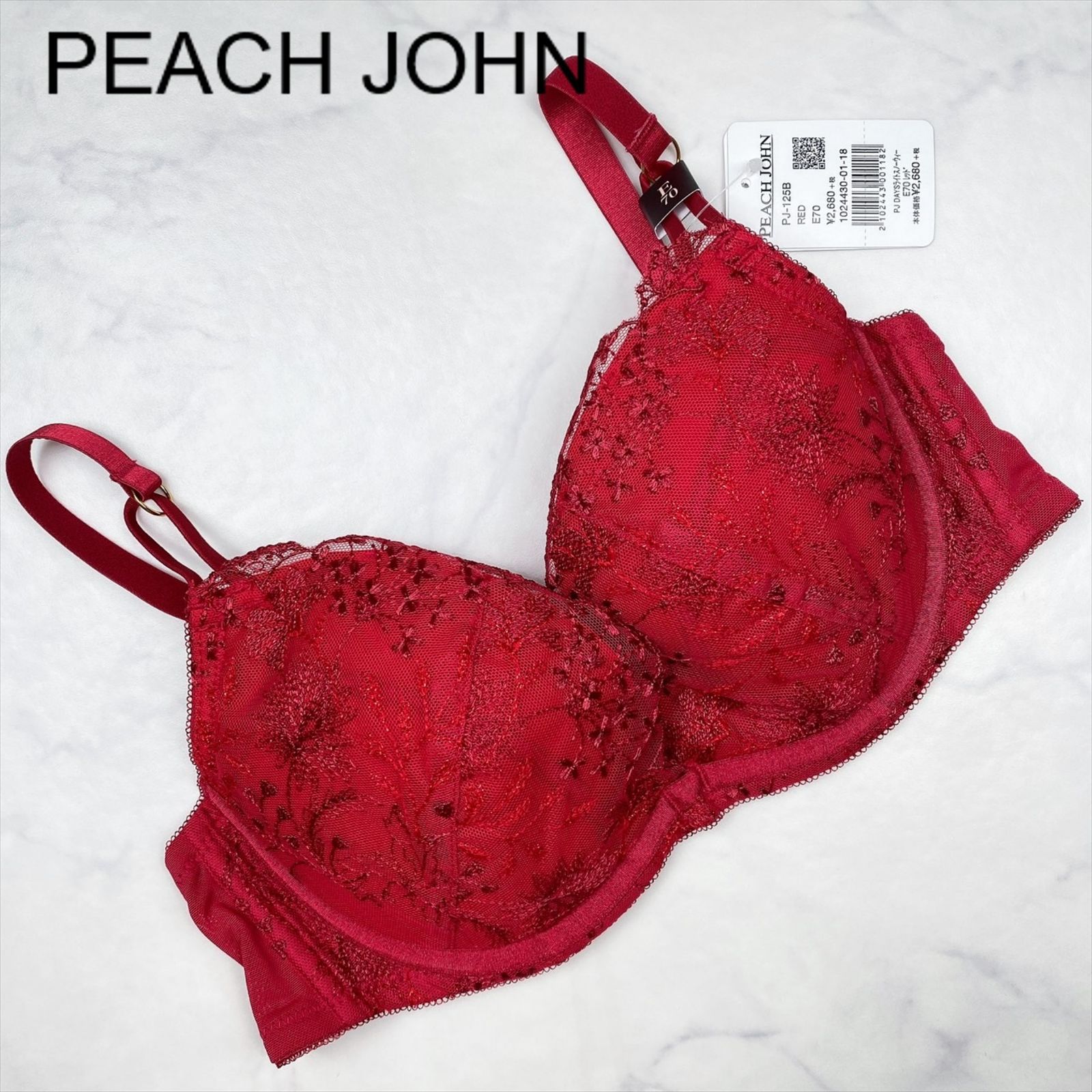 【新品タグ付き】PEACH JOHN ピーチジョン ブラジャー E70 RED ランジェリー 下着 プレゼント ギフト レース 刺繡 - メルカリ