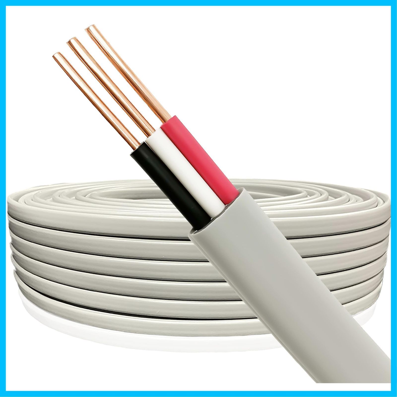 【特価セール】VVFケーブル 2.6mm-3芯 灰色 5m 切り売り1m～30m 600Vケーブル PSEマーク付 ビニル絶縁ビニルシース平形ケーブル 屋内配線 VVF電線 2.6㎟ 3C ...