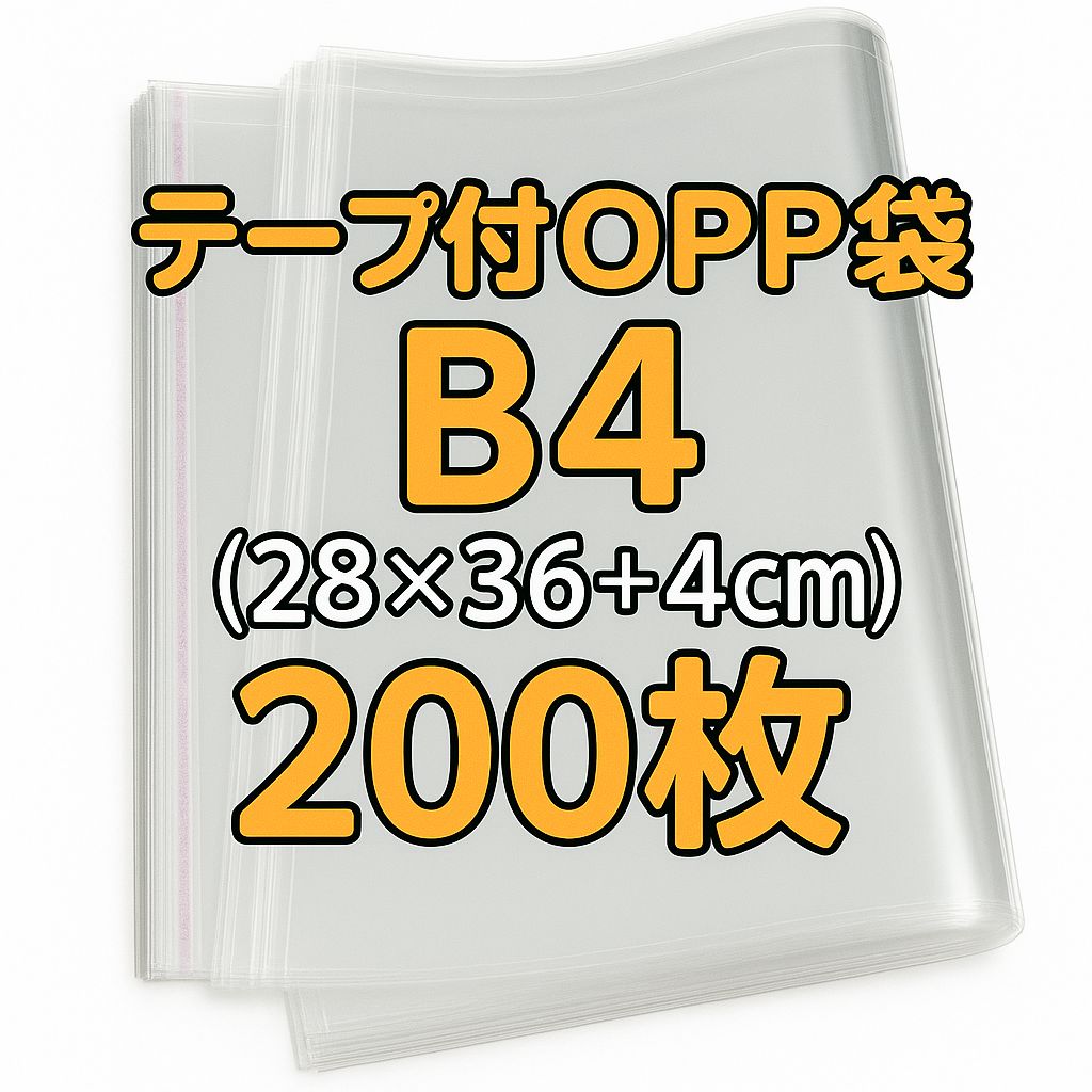 opp 袋 B4 200枚 テープ付き 透明 opp袋 b4 ビニール封筒 フリマ 包装 OPP ラッピング ギフト 保管袋 テープ - メルカリ