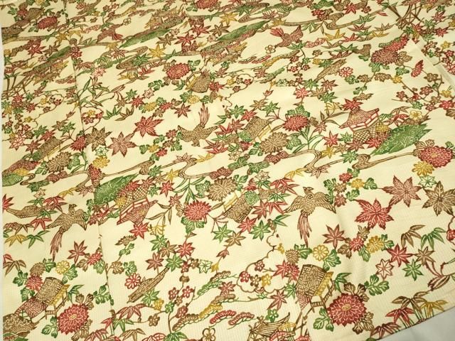 平和屋着物▽上質な小紋 単衣 花鳥風景文 正絹 逸品 DAAS0256az