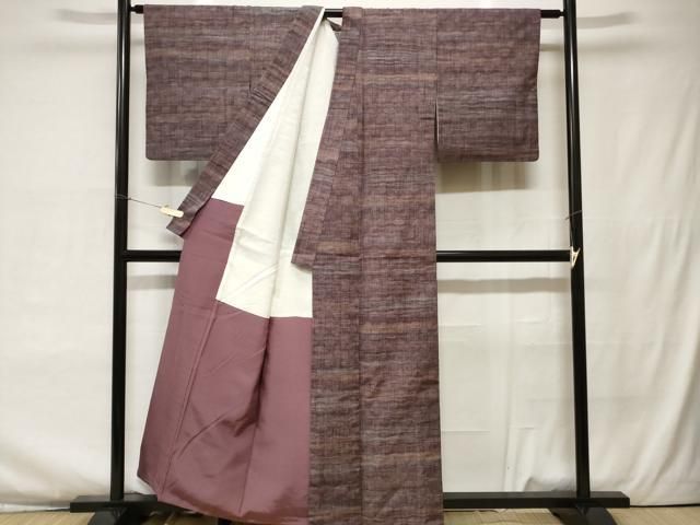 平和屋着物○上質なお召 縞 市松文様 黒地 正絹 逸品 BAAT0844yc