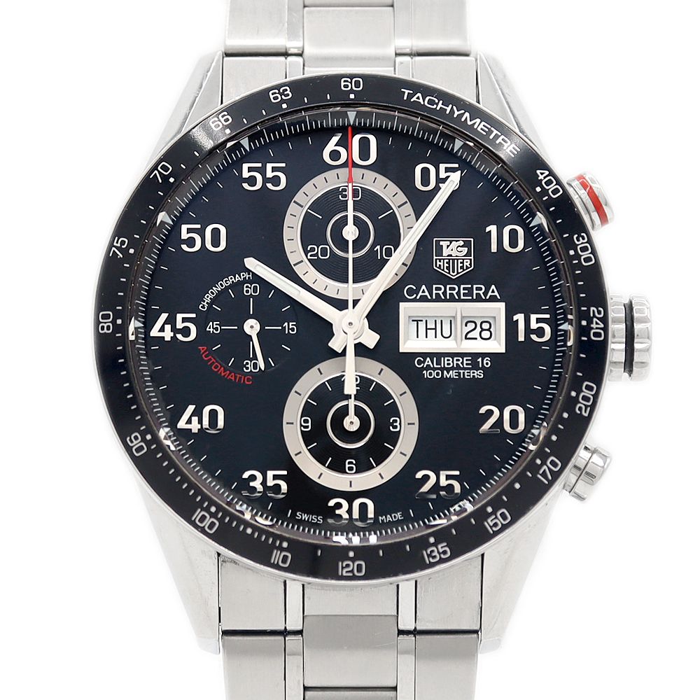 TAG Heuer タグホイヤー カレラ キャリバー16 クロノグラフ デイデイト CV2A10.BA0796 裏スケ 100m防水 黒 ...