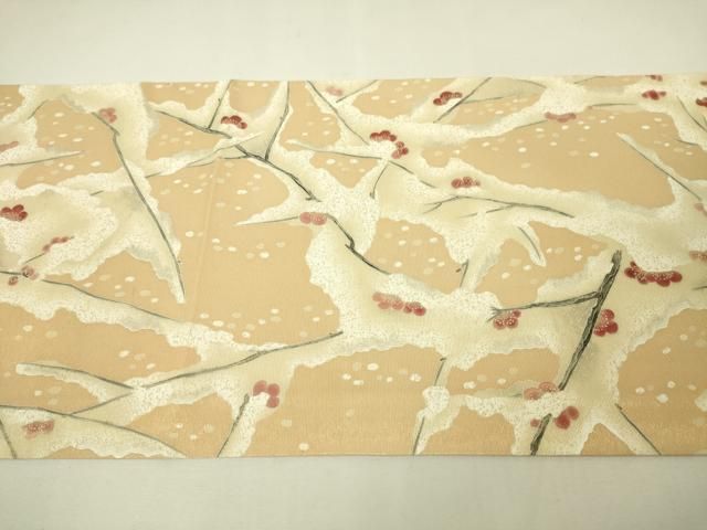 平和屋本店□極上 東京友禅 熊谷好博子 太鼓柄袋帯 刺繍 鳩 雪持ち梅