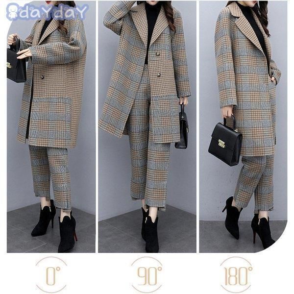 パンツセットアップ レディース コート スーツパンツ ロングパンツ スリット ロング丈 2点セット ゆったり 大きいサイズ スーツジャケット セレモニー チェック パンツセットアップ レディース コート スーツパンツ ロングパンツ