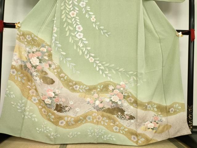 平和屋着物○訪問着 友禅 作家物 牡丹枝垂れ草花文 暈し染め