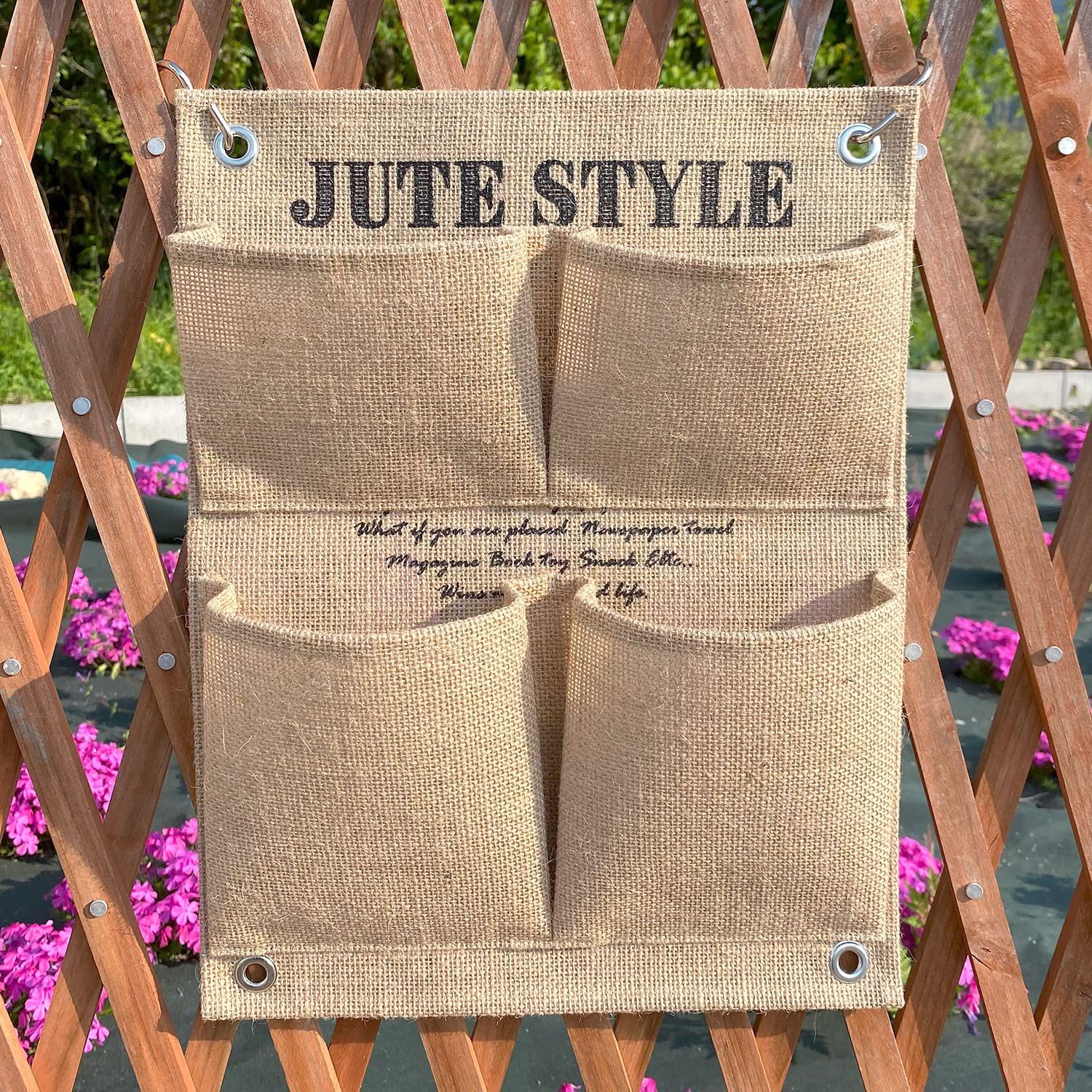 新品 ウォールポケット 2段4ポケット ベージュ 園芸用 麻素材 ガーデニング DIY 道具入れ 壁掛け アストロ ハトメ付き 連結可能 ...