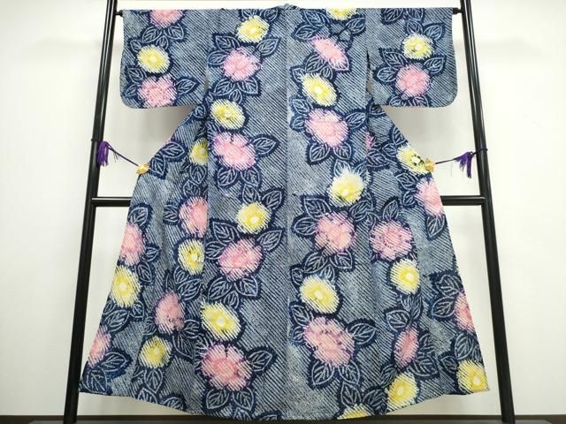 平和屋着物∴夏物 浴衣 有松鳴海絞り 舞蝶菊文 綿 逸品 CAAW1082ng