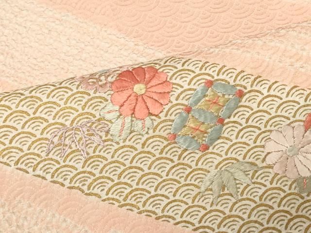 平和屋着物○アンティーク 大正ロマン 訪問着 刺繍 枝花文 暈し染め