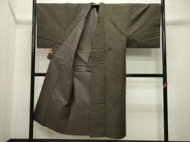 平和屋着物○男性 紬 アンサンブル 藍媚茶色 正絹 逸品 CAAT0564dy