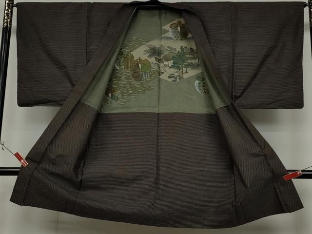 平和屋着物○男性 本場大島紬 アンサンブル 格子柄 正絹 逸品